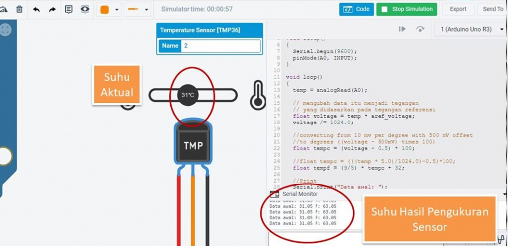 Simulasi Sensor Suhu TMP36 untuk Mengukur Suhu menggunakan Arduino di ...